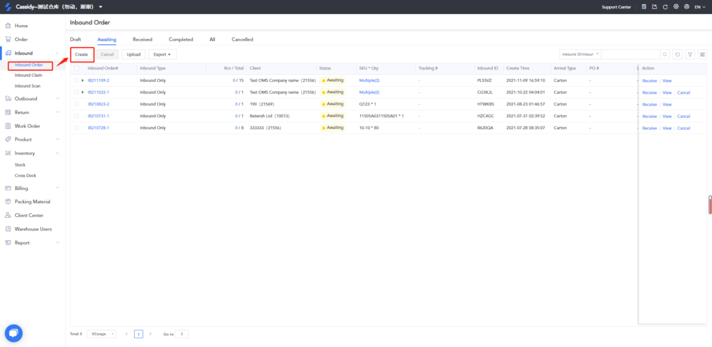 How to create an inbound order in WMS? – ShipOut Support Center