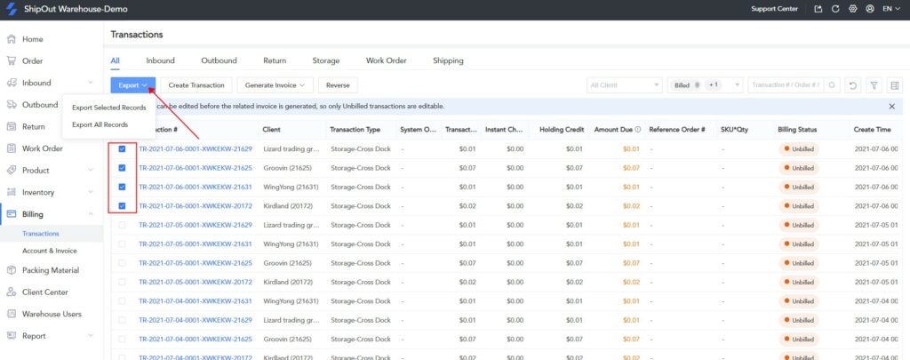 How to export transaction records? – ShipOut Support Center