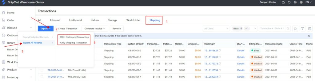 How to export transaction records? – ShipOut Support Center